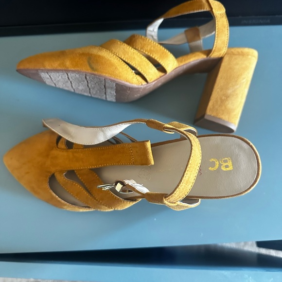 Shoes | Mustard Sandal Block Heels | Poshmark